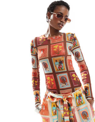 Heathe Allen mesh postcard top in brown co-ord | ASOS