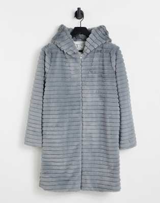 Helene Berman Long Length Faux Fur Hooded Coat In Gray-grey | ModeSens