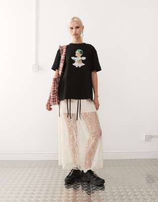 Heretic Nine oversized patch tee with bow detail in black | ASOS