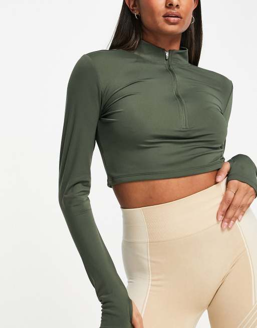 HIIT - Crop top à fermeture éclair partielle - Kaki | ASOS
