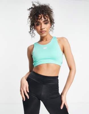 HIIT twist back bra in turquoise | ASOS