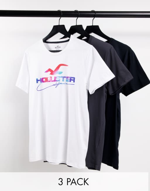 Hollister pack ombre logo t-shirt in white/gray/black