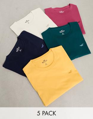 Hollister 5 pack icon logo t-shirt in multi | ASOS