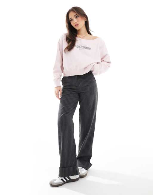 Hollister cropped off the shoulder chicago jumper in pink ASOS