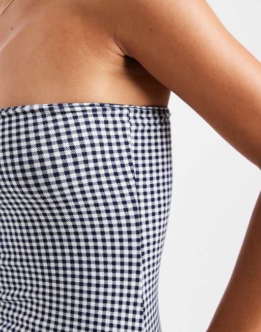 Hollister foldover reversible tube top in navy gingham | ASOS