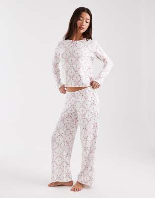 Hollister long sleeve pyjama set in pink bow | ASOS