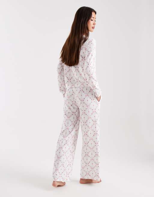 Hollister low rise wide leg pyjama bottoms in pink bow (part of a set ...