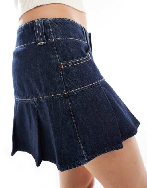 Hollister micro pleated mini skirt in dark denim | ASOS