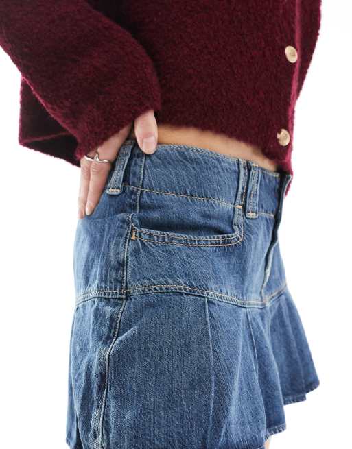 Hollister micro pleated mini skirt in wash denim | ASOS