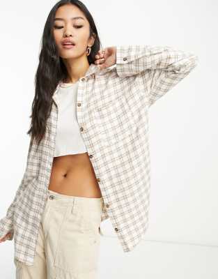 Hollister oversized plaid shirt in cream and tan | ASOS