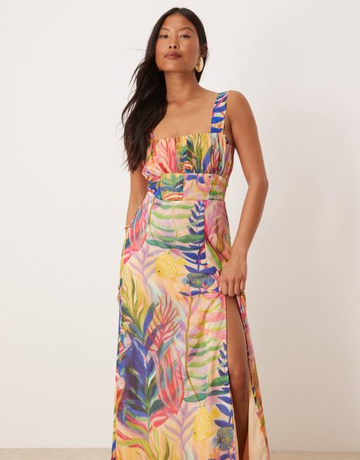 Hope & Ivy Petite corset detail maxi dress in multi sea life print | ASOS