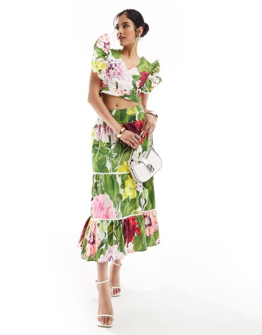 Hope & Ivy ruffle top set in green floral | ASOS