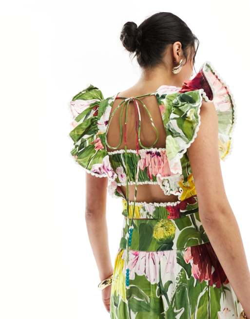 Hope & Ivy ruffle top set in green floral | ASOS
