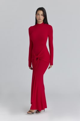 House of CB - Imogen - Robe longue drapée aux hanches - Rouge écarlate ...