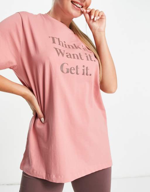 Hoxton Haus logo oversized gym t-shirt and legging shorts in pink | ASOS