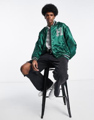 HUF Crackerjack varsity jacket in green | ASOS