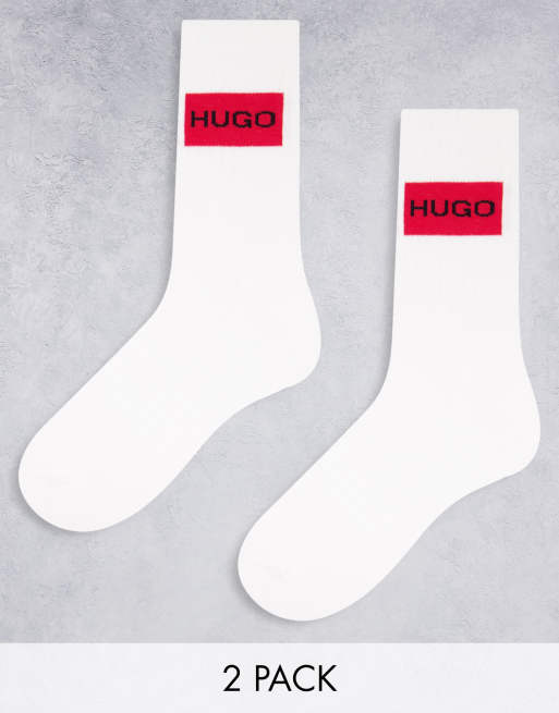 Hugo 2 pack back logo socks in white | ASOS