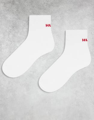 Hugo Bodywear 2 pack red logo ankle socks in white | ASOS