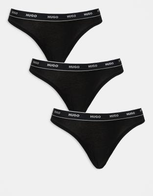 HUGO Bodywear - Lot de 3 strings avec taille à logo - Noir | ASOS
