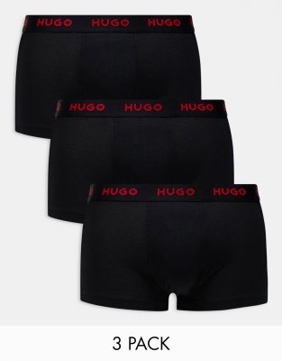 Hugo Bodywear red logo wiastband triplet pack trunk in black | ASOS