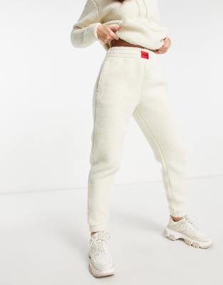 HUGO Bodywear teddy trackies in off white | ASOS