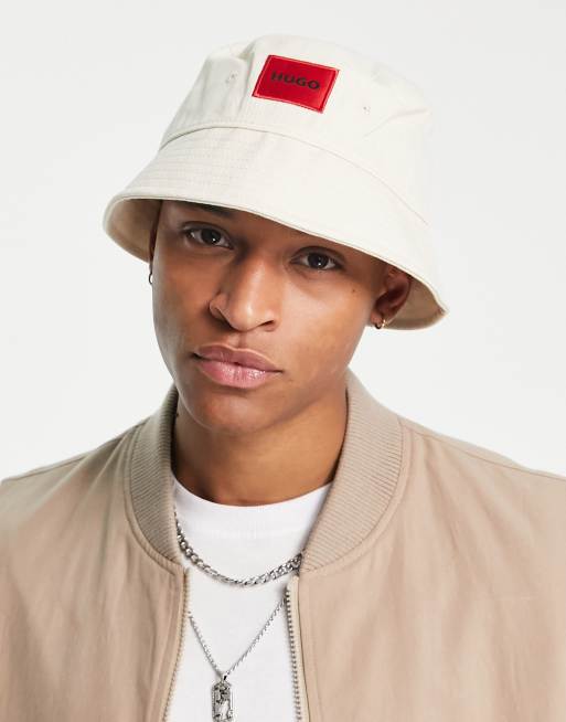 Hugo box logo bucket hat in stone | ASOS