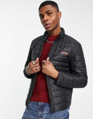 Hugo logo puffer jacket in black | ASOS
