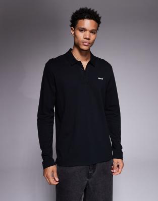 HUGO RED Donoslong logo long sleeve polo in black | ASOS