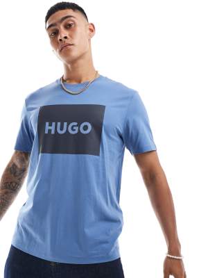 HUGO Red dulive t-shirt in blue with box logo print | ASOS
