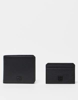 HUGO RED logo leather wallet and cardholder giftset in black | ASOS