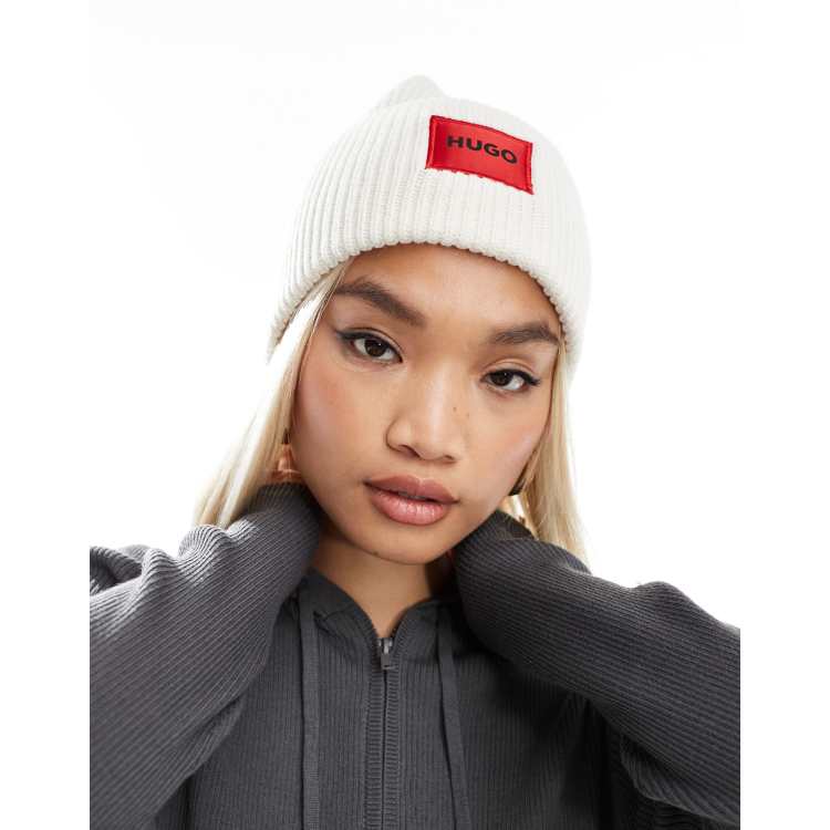 HUGO Red saffa beanie in off white ASOS