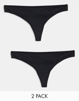 Hunkemoller Kim 2 pack cotton thongs in black | ASOS