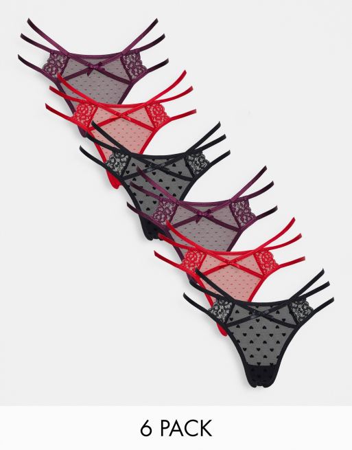 Hunkemoller Melda 6 pack strappy thong in multi | ASOS