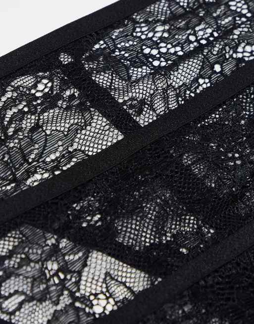 Hunkemoller Zella 3 pack mini string lingerie thongs in black | ASOS