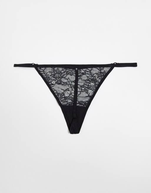 Hunkemoller Zella 3 pack mini string lingerie thongs in black | ASOS