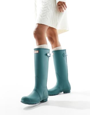 Hunter Original tall back adjustable wellington boot in blue | ASOS