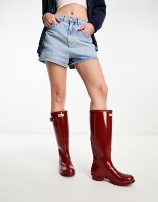 Hunter original tall gloss wellington boots in red | ASOS