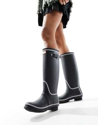 Hunter Original tall reflective outline wellington boot in black | ASOS