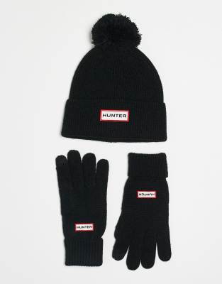 Hunter – Unisex-Geschenkset mit Strickmütze und Handschuhen in Schwarz ...