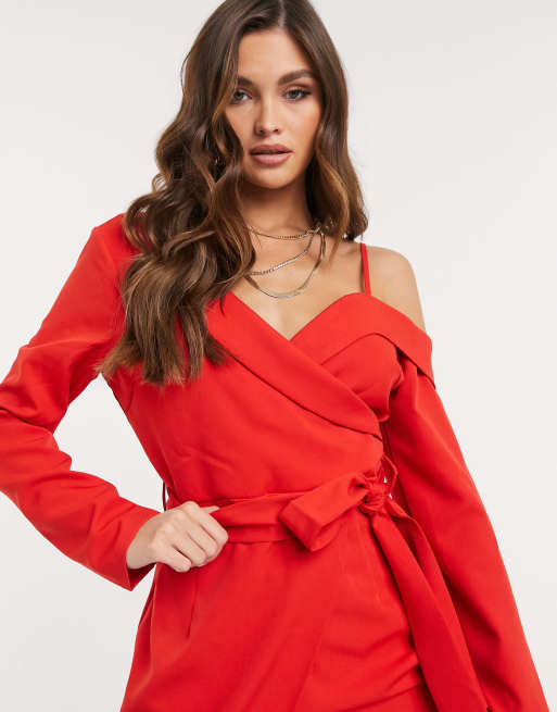 I Saw It First one shoulder wrap mini dress in red | ASOS
