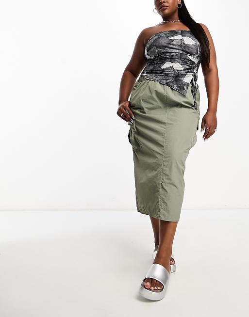 I Saw It First Plus cargo midi skirt in khaki | ASOS I Saw It First Plus cargo midi skirt in khaki | ASOS