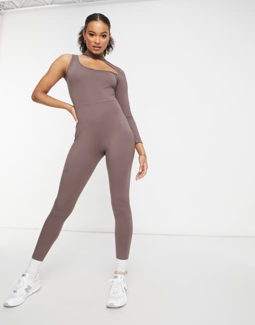 I Saw It First - Tuta jumpsuit asimmetrica con cut-out color cioccolato ...