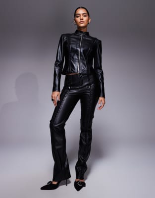 I.AM.GIA Kendrix leather look lace-up detail fitted zip up jacket and ...