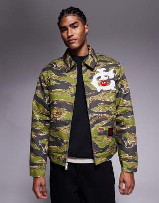 ICECREAM tiger striped camo trucker jacket in green and brown | ASOS