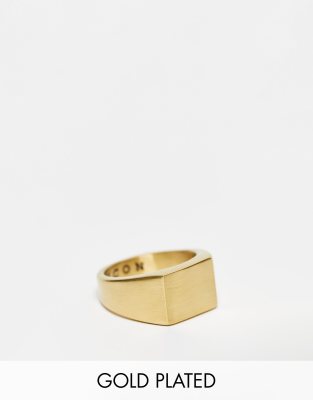 Icon Brand 14K gold plated stainless steel signet ring in gold | ASOS