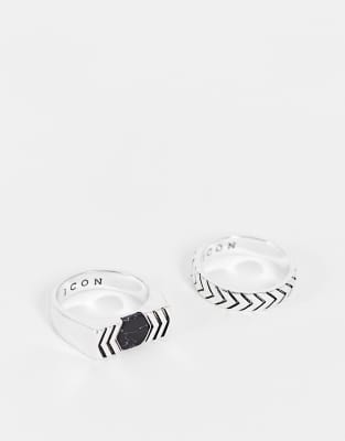 Icon Brand Black Composite 2 Pack Ring Set In Silver | ModeSens