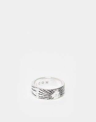 Icon Brand - Brede ring met zonnestralen in zilver | ASOS