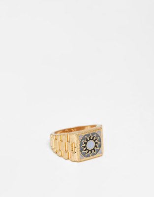 Icon Brand signet ring with monochrome sun enamel in gold | ASOS