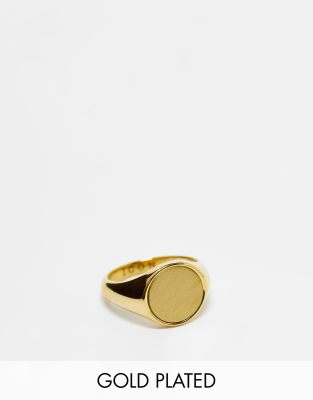 Icon Brand stainless steel round signet ring plated in 14k gold | ASOS