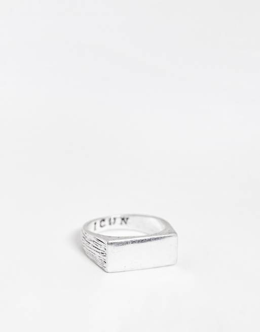 Icon Brand stone engraved signet ring in silver | ASOS